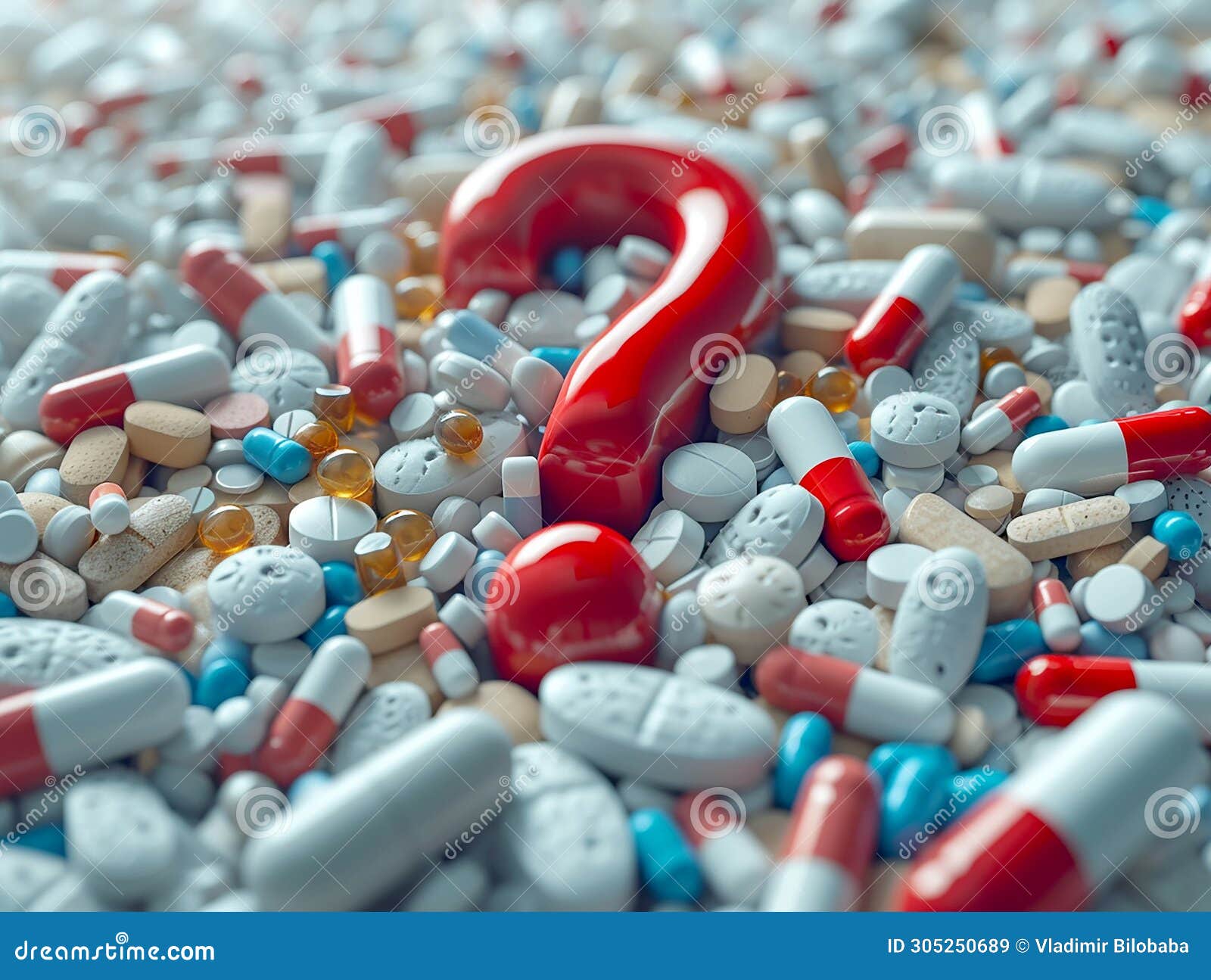 A Big Question Mark among Tablets and Capsules Stock Illustration ...
