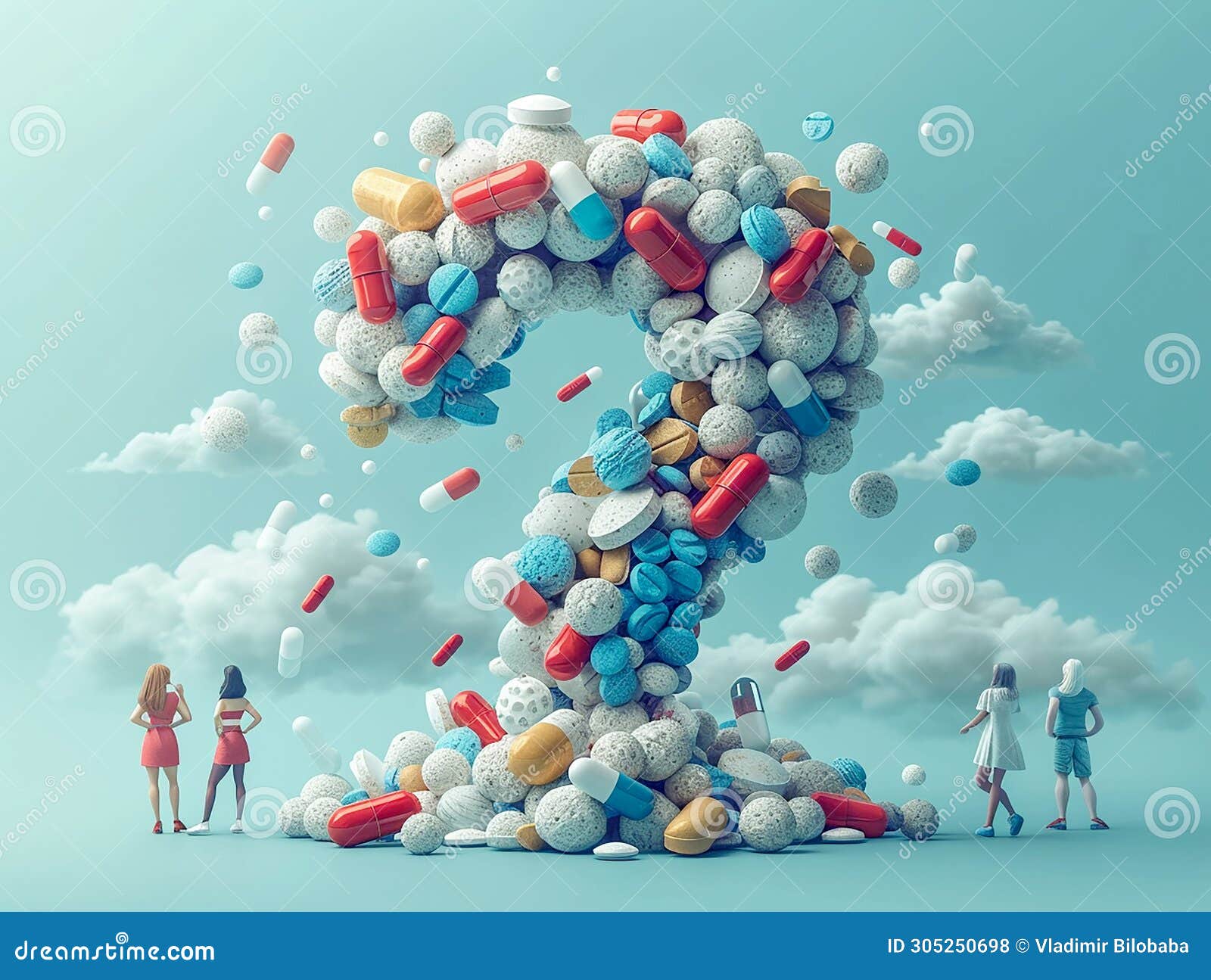 A Big Question Mark among Tablets and Capsules Stock Illustration ...
