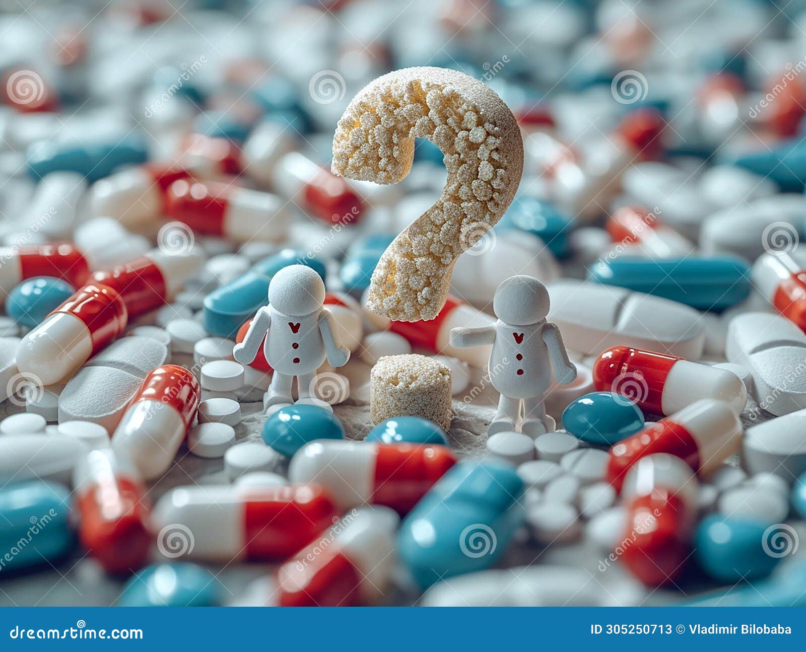 A Big Question Mark among Tablets and Capsules Stock Illustration ...