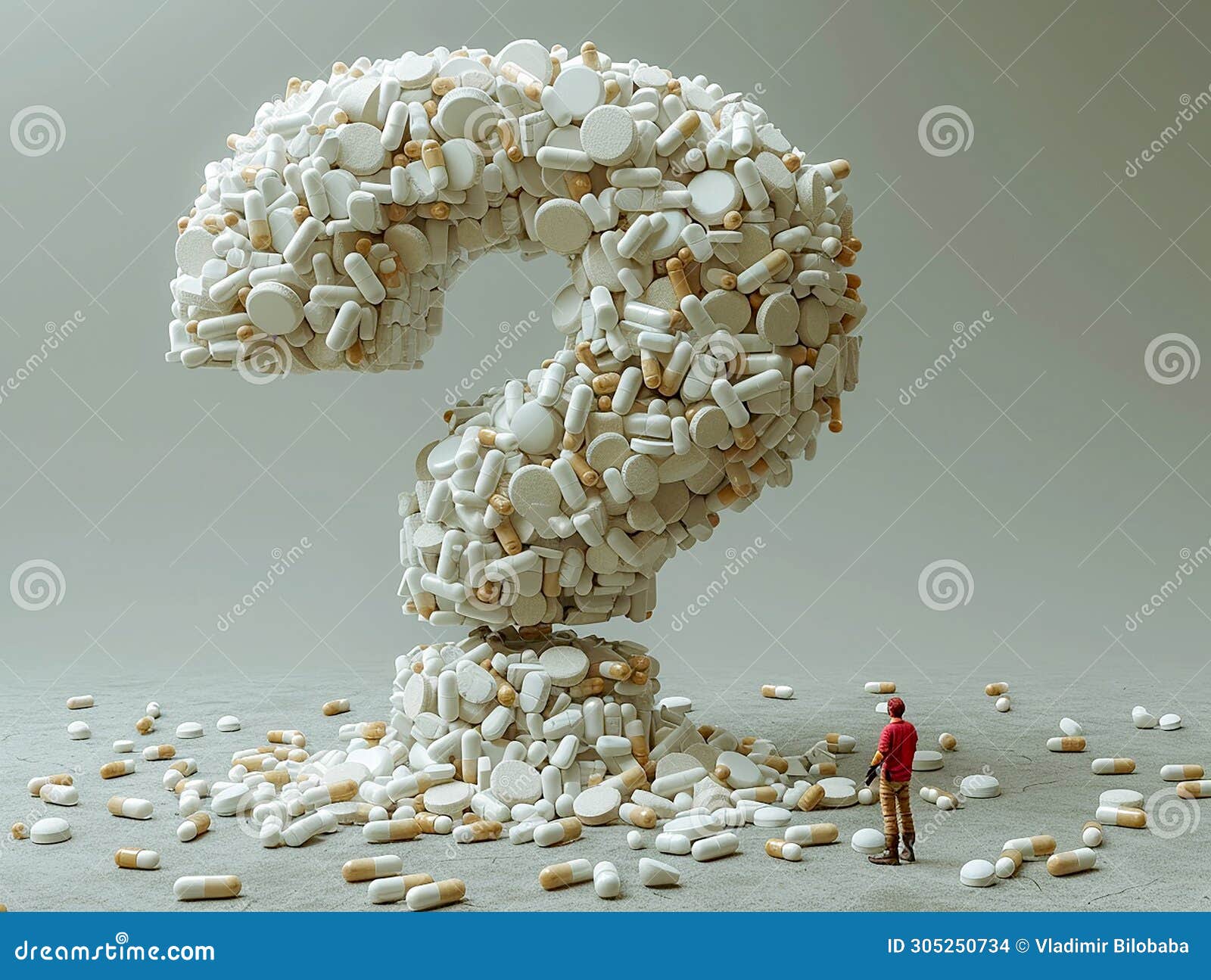 A Big Question Mark among Tablets and Capsules Stock Illustration ...