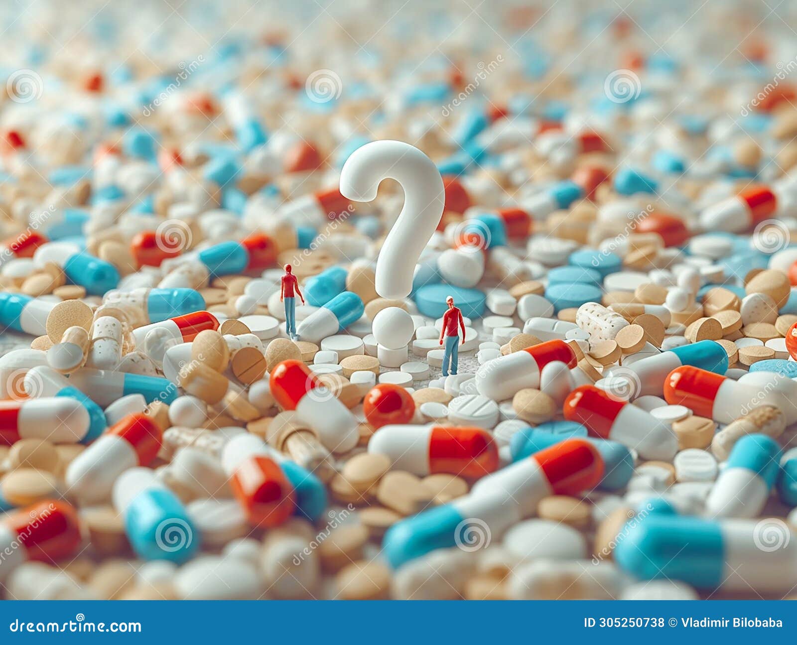 A Big Question Mark among Tablets and Capsules Stock Illustration ...