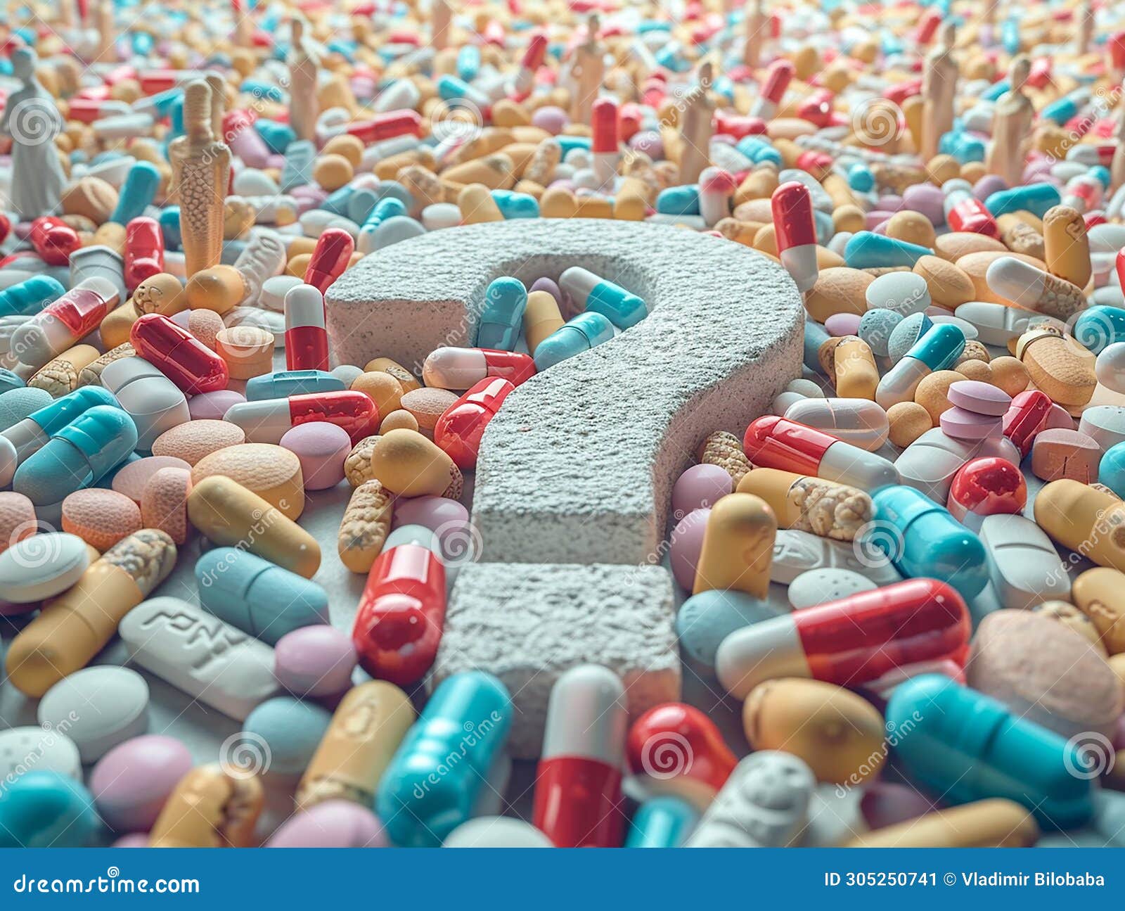 A Big Question Mark among Tablets and Capsules Stock Illustration ...