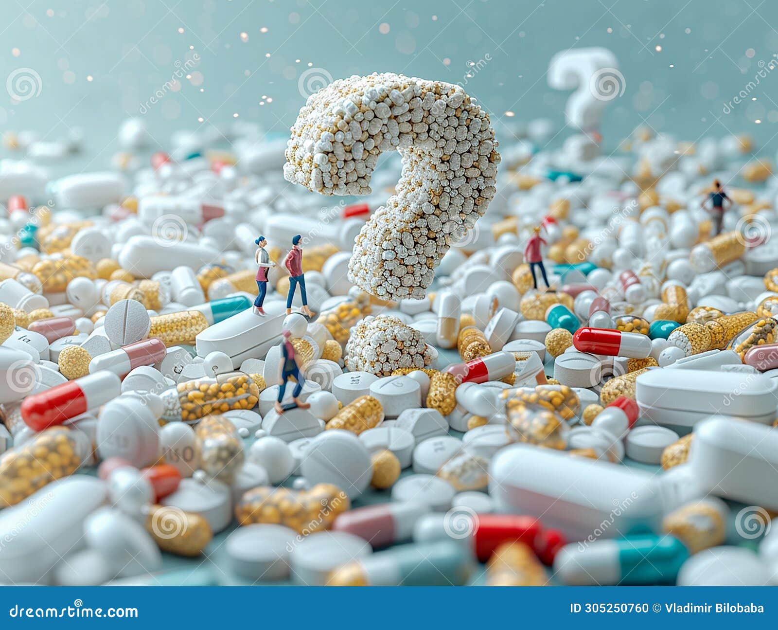 A Big Question Mark among Tablets and Capsules Stock Illustration ...
