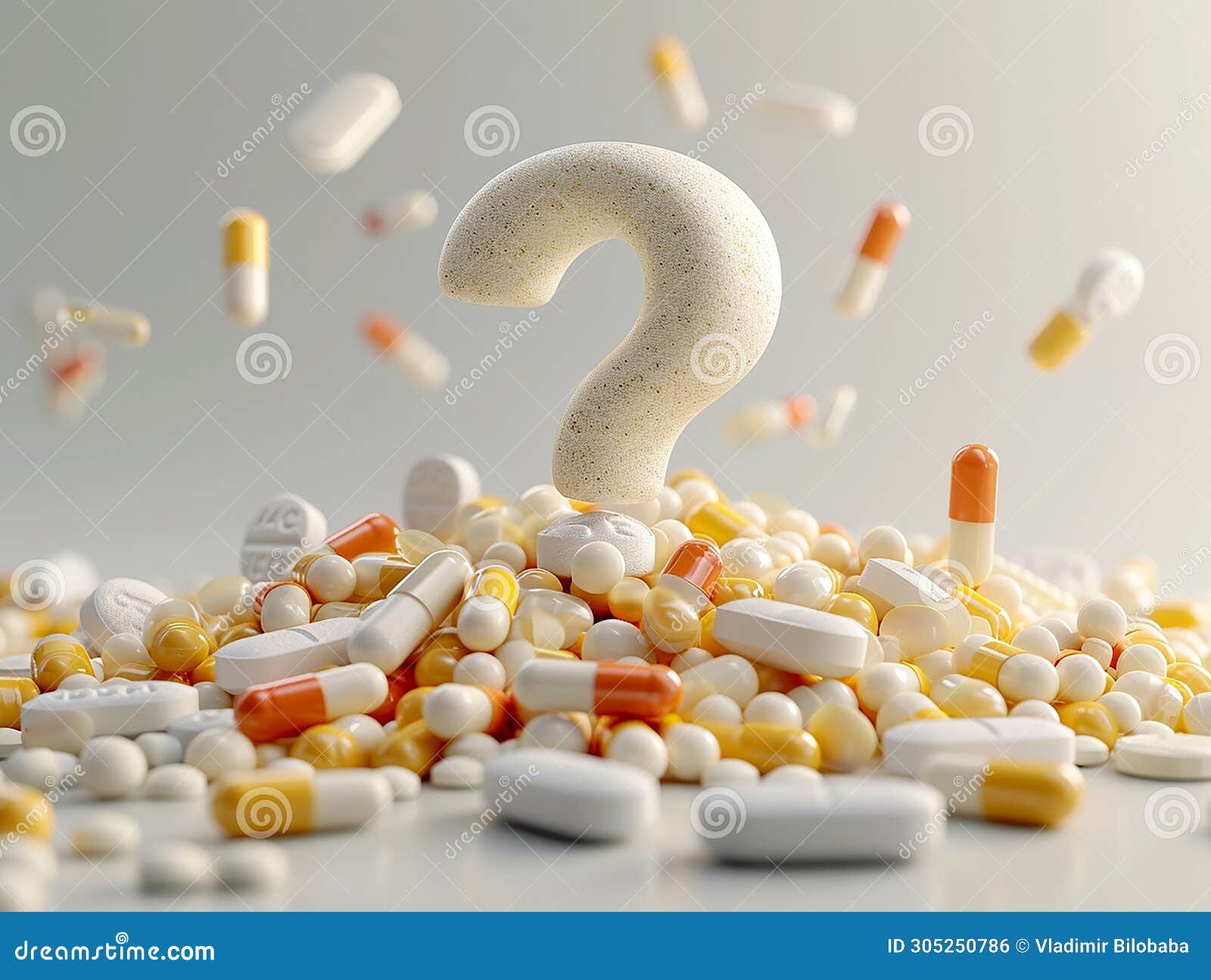 A Big Question Mark among Tablets and Capsules Stock Illustration ...