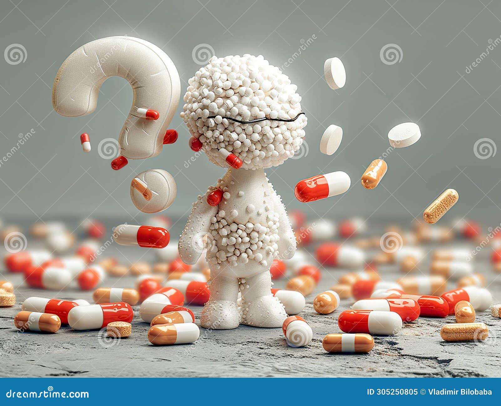 A Big Question Mark among Tablets and Capsules Stock Illustration ...