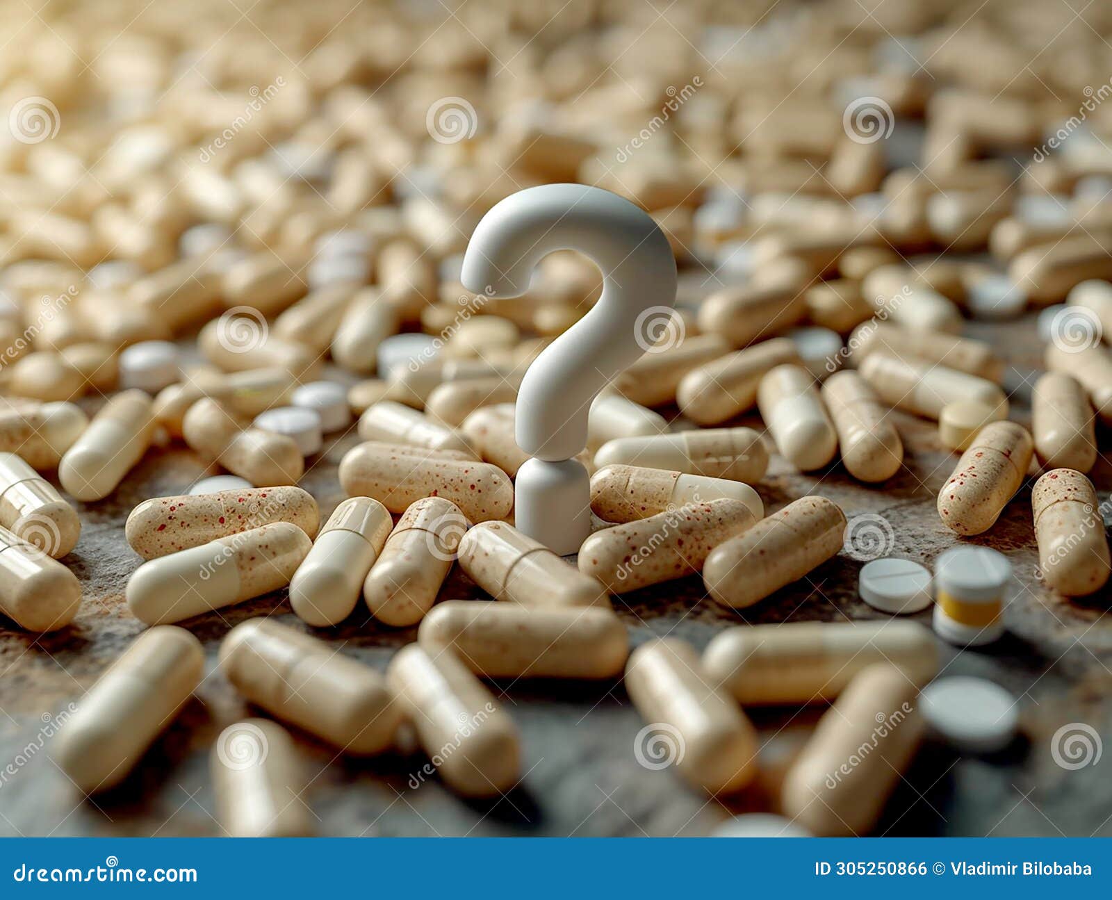 A Big Question Mark among Tablets and Capsules Stock Illustration ...