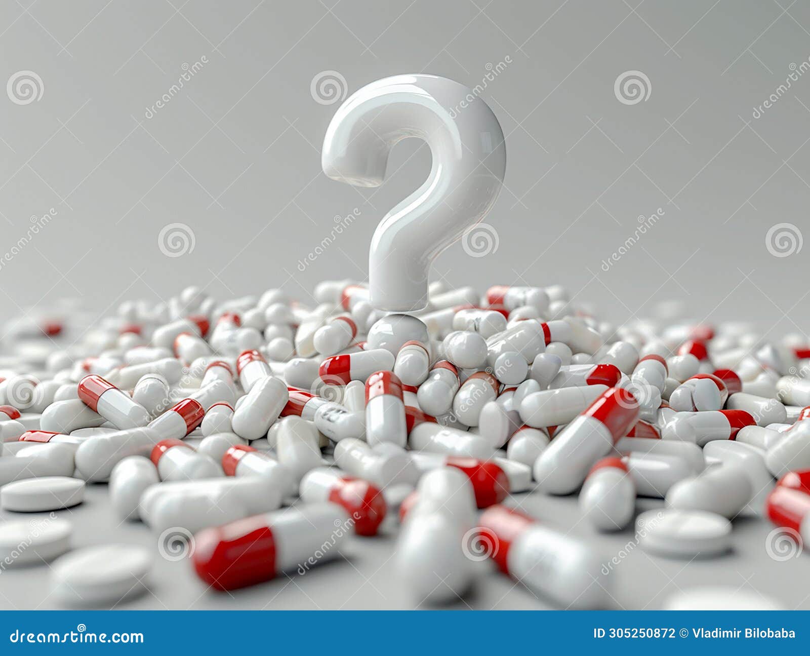 A Big Question Mark among Tablets and Capsules Stock Illustration ...