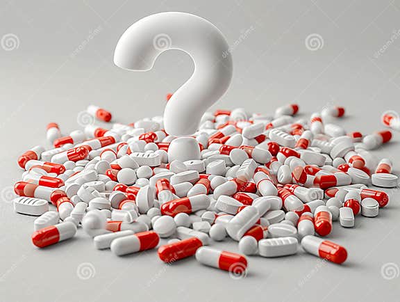 A Big Question Mark among Tablets and Capsules Stock Illustration ...