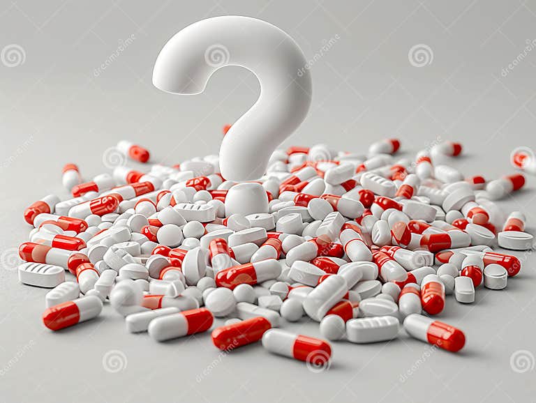 A Big Question Mark among Tablets and Capsules Stock Illustration ...