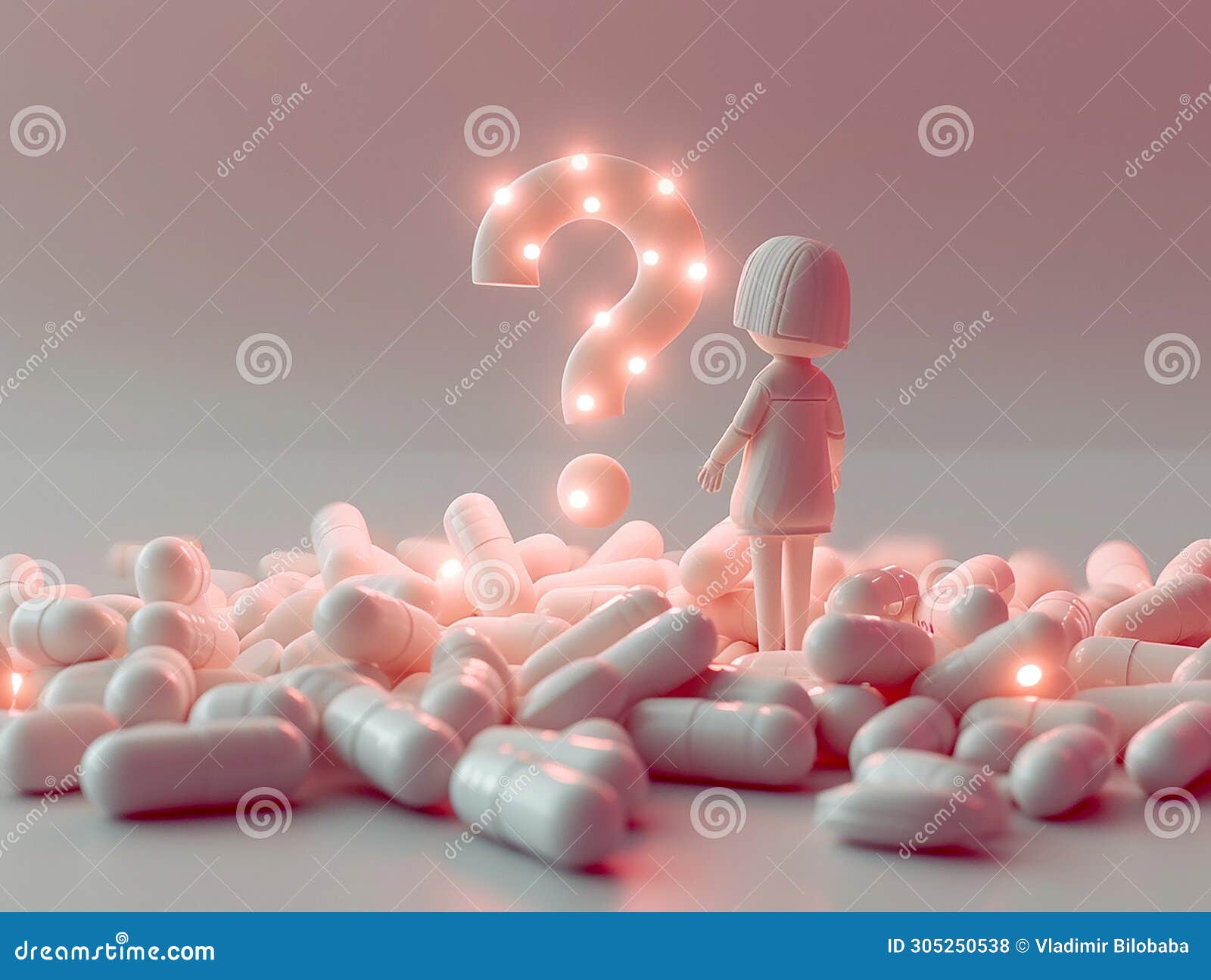 A Big Question Mark among Tablets and Capsules Stock Illustration ...