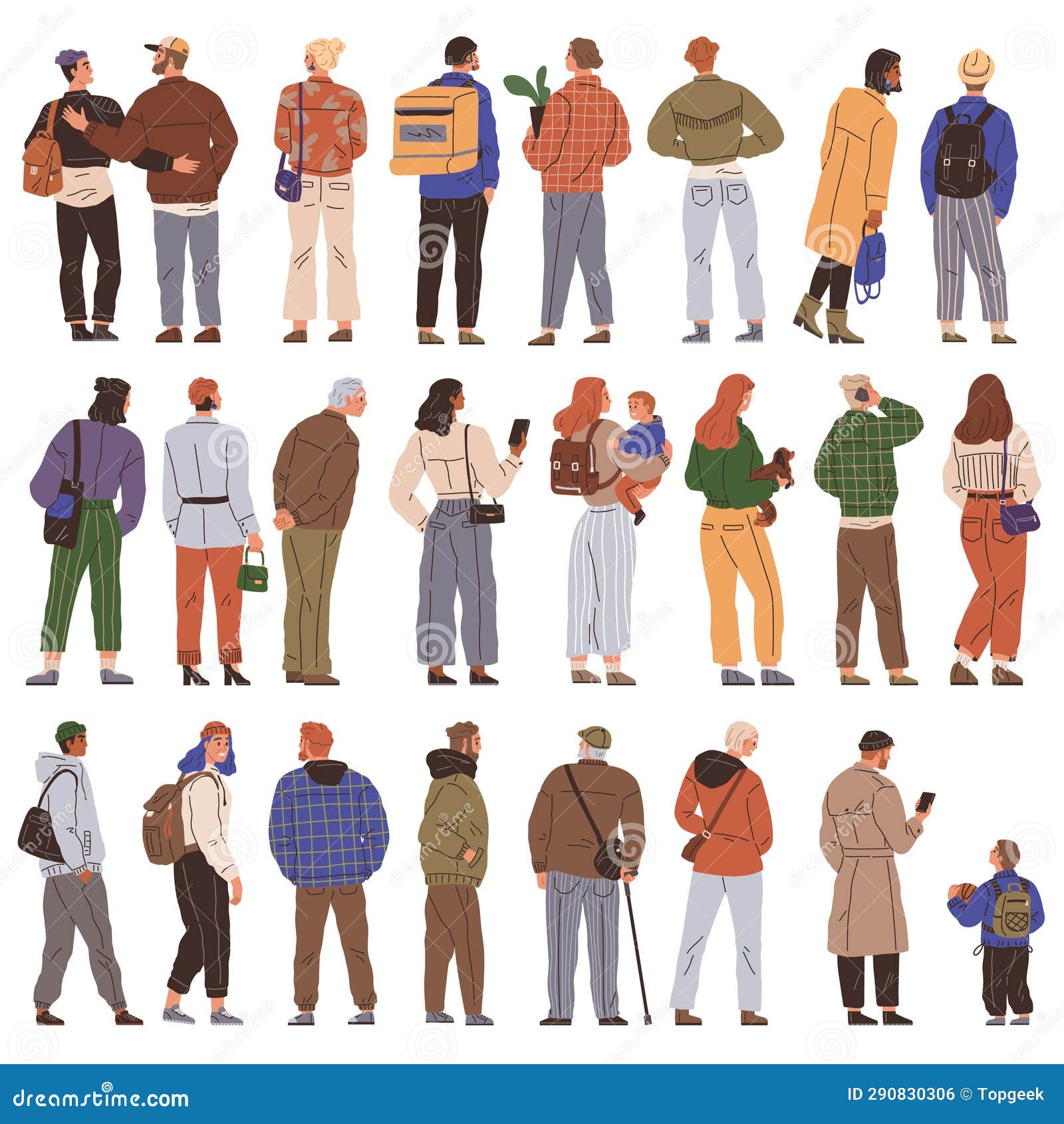 Big Queue. Many, Multitude People Waiting In Long Line, Back View ...