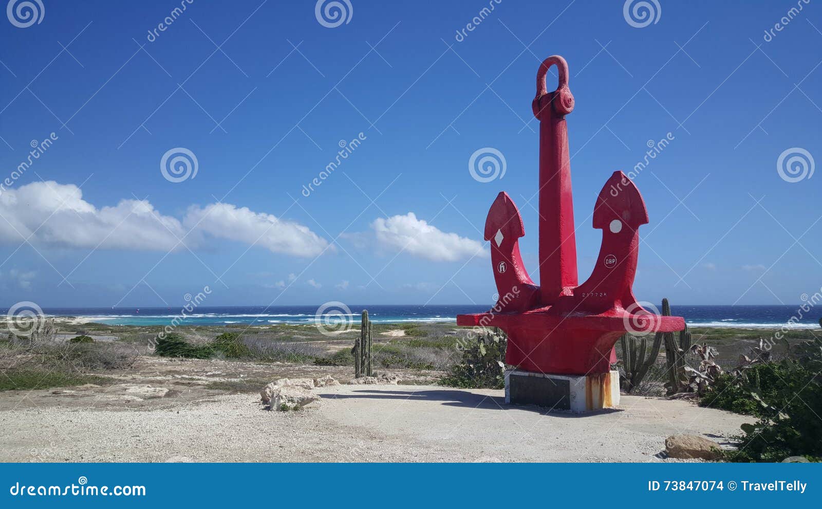 Big red anchor on Aruba editorial stock image. Image of landscape ...