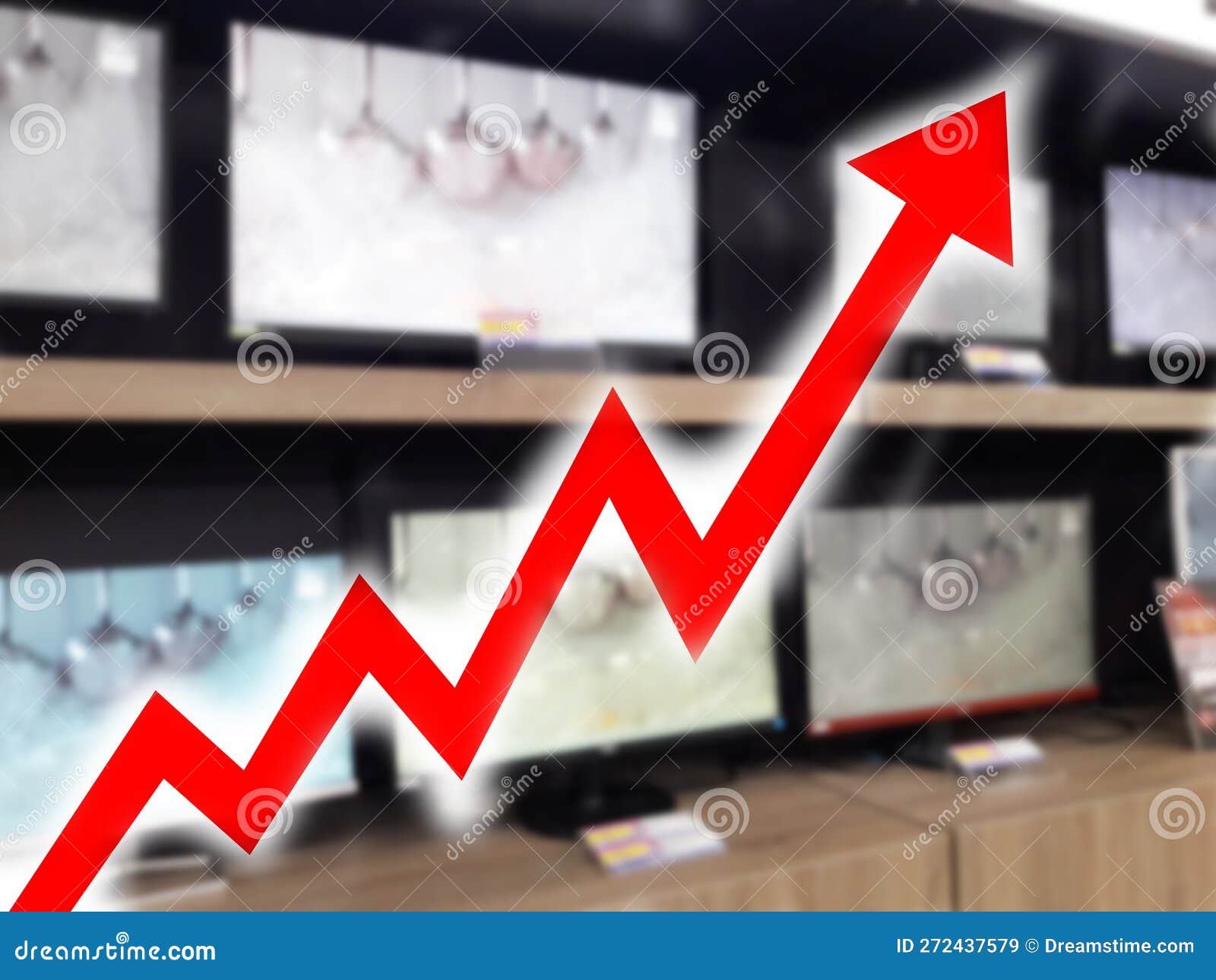 Big Red Arrow Growing on Abstract Blurred Image of Supermarket ...