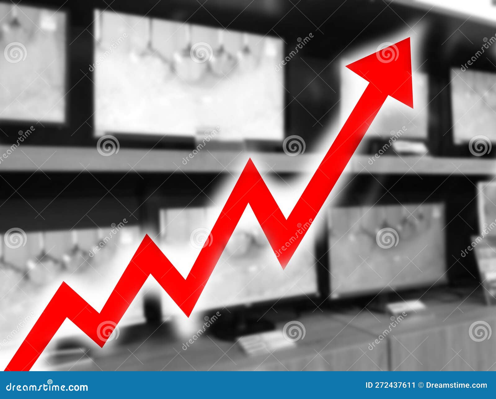 Big Red Arrow Growing on Abstract Blurred Image of Supermarket ...