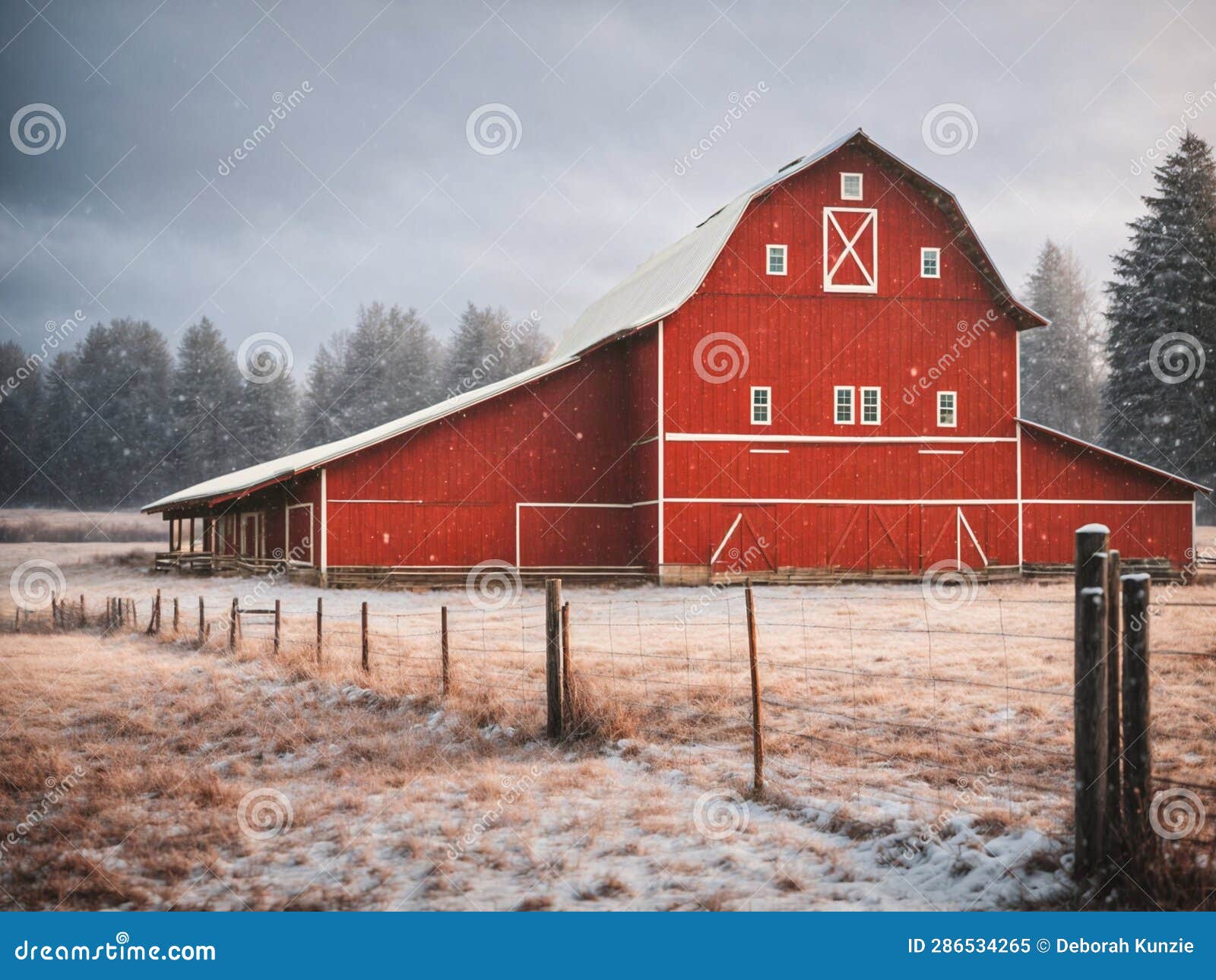 Big Red Barn on a Snowy Day Stock Illustration - Illustration of barn ...