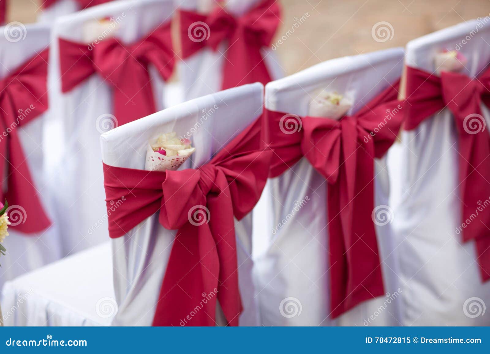 Big Red Bows on Wedding Chairs Stock Image - Image of chair, large ...