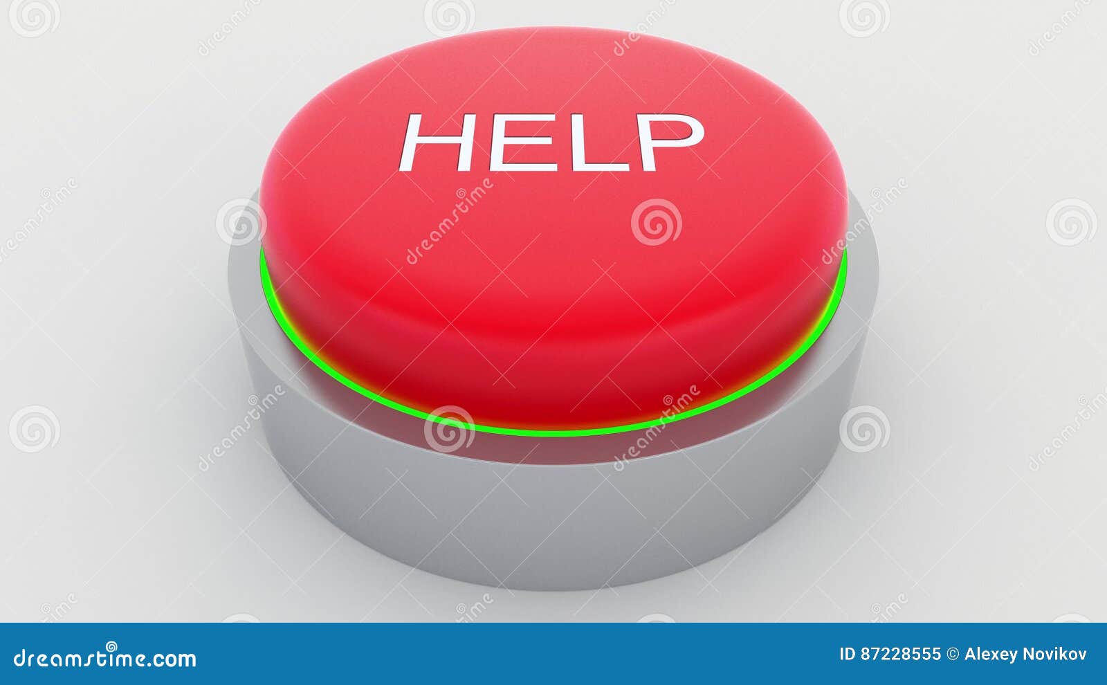 Big Red Button with Help Inscription Being Pushed. Conceptual 3D ...