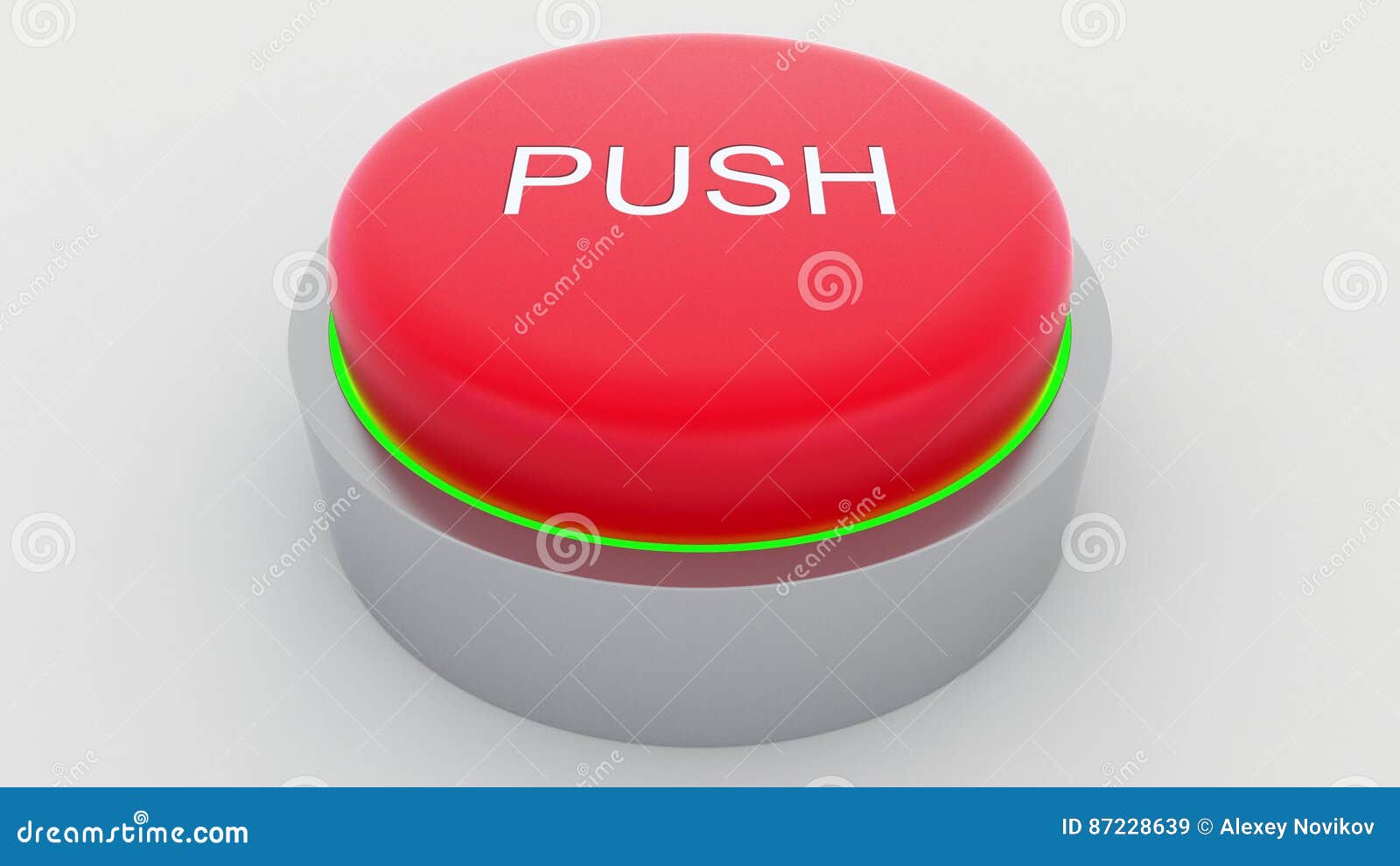 Big Red Button with Push Inscription Being Pushed. Conceptual 3D ...