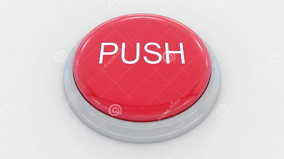 Big Red Button with Push Inscription. Conceptual 3D Rendering Stock ...