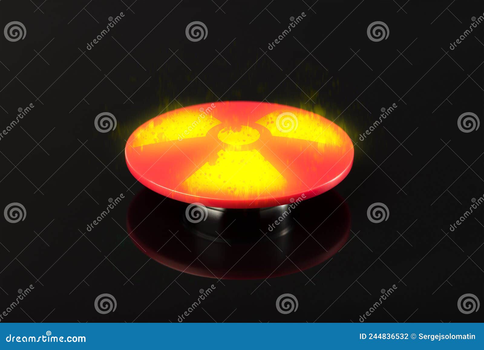 Big Red Button with the Symbol of Nuclear Weapons on a Black Background ...