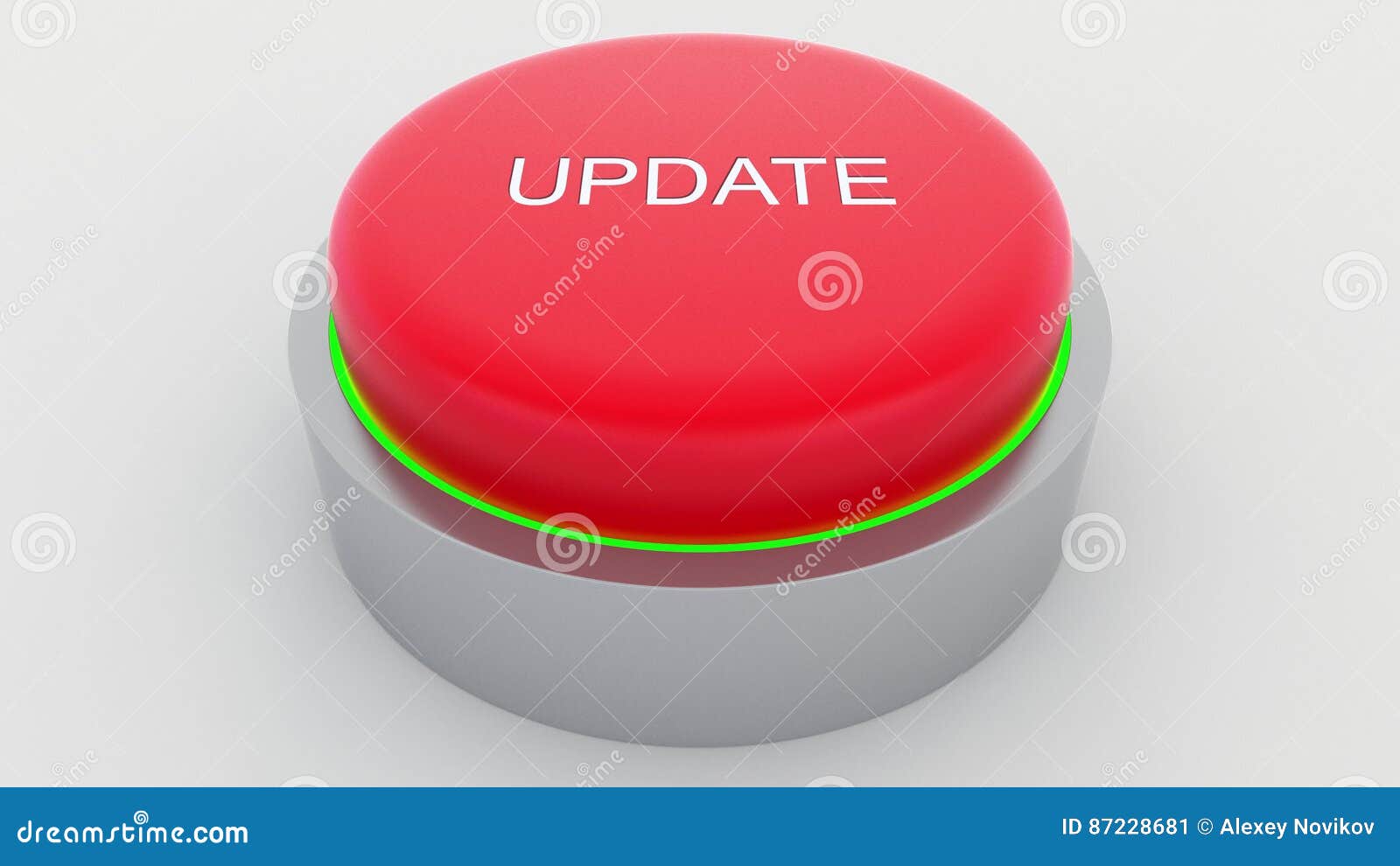 Big Red Button with Update Inscription Being Pushed. Conceptual 3D ...