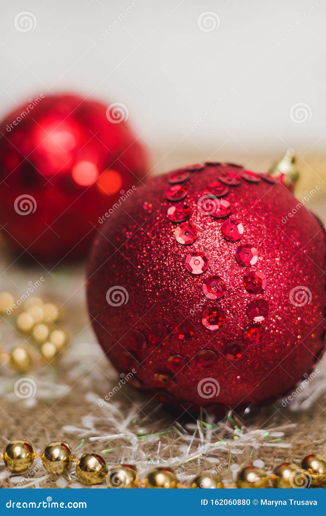 Big Red Christmas Ball on the Background of Decorations Stock Photo ...
