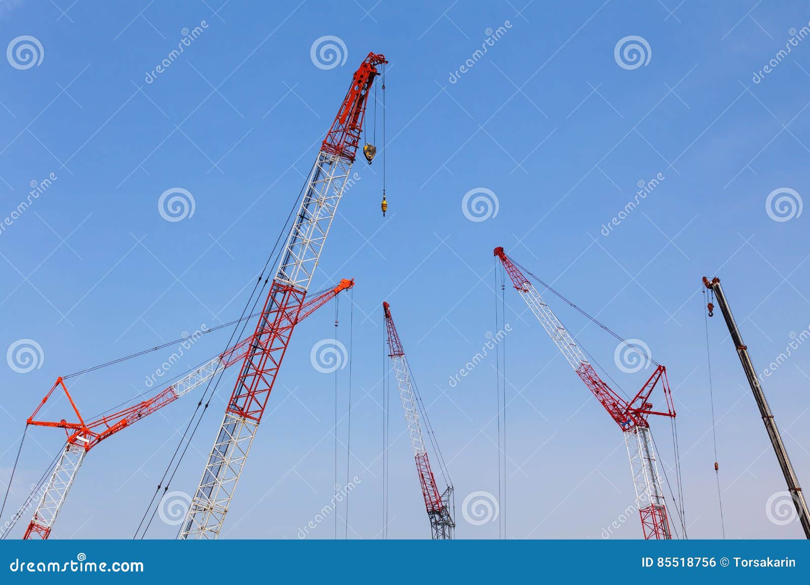 Big Red Crane at Construction Site Stock Photo - Image of technology ...