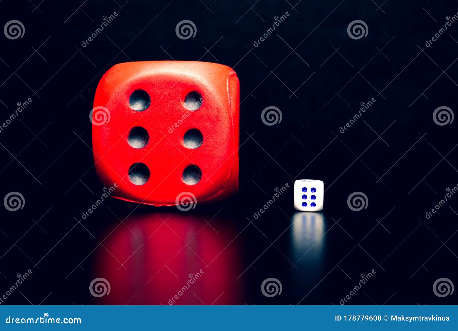 Big Red Dice Next To a Small White Dice Stock Photo - Image of poker ...