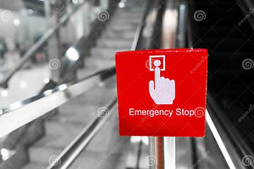 Big Red Escalator Emergency Stop Button Close Up Stock Photo - Image of ...