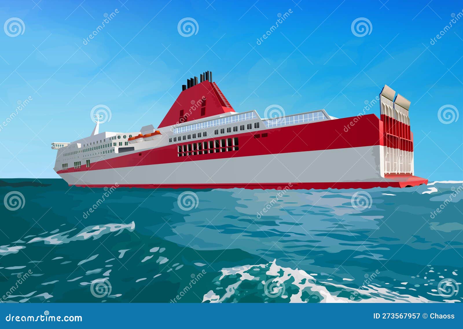Big red ferry in sea stock vector. Illustration of ship - 273567957