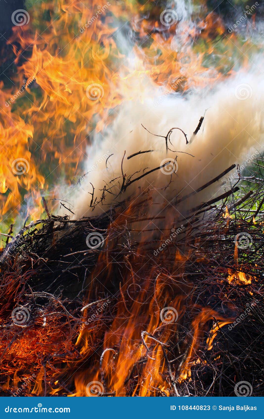 Big red fire with smoke stock image. Image of nature - 108440823