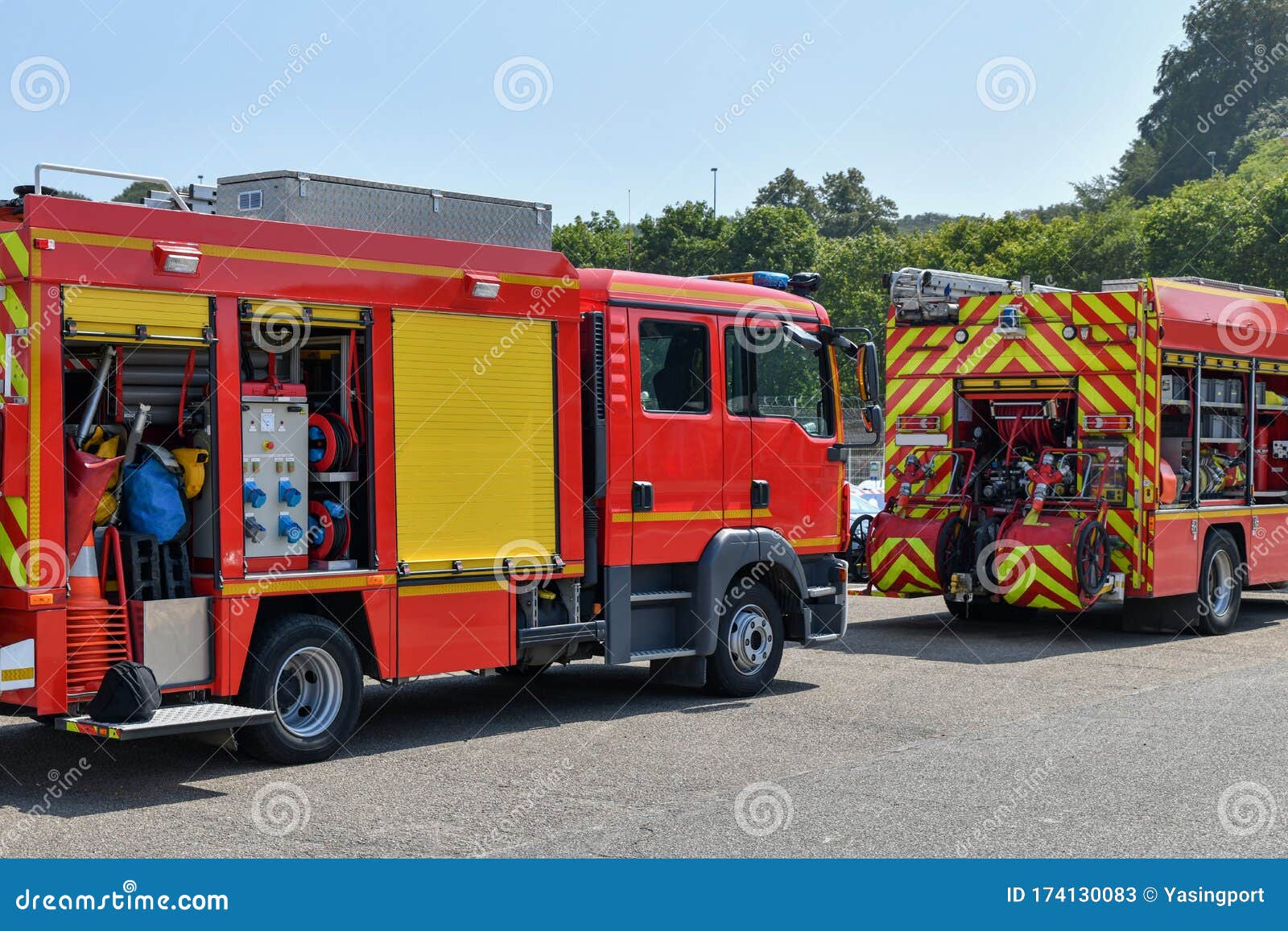 Big Red Fire Truck with Fire Equipment Stock Image - Image of industry ...