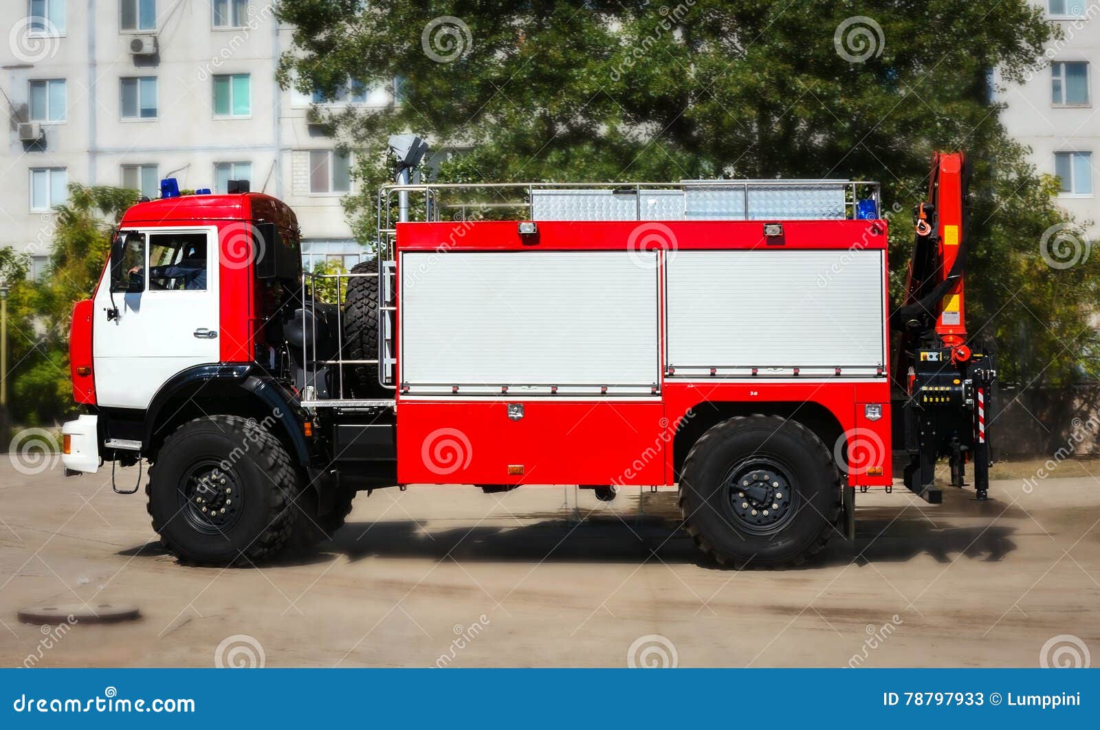 Big red fire truck. stock image. Image of flashing, clean - 78797933