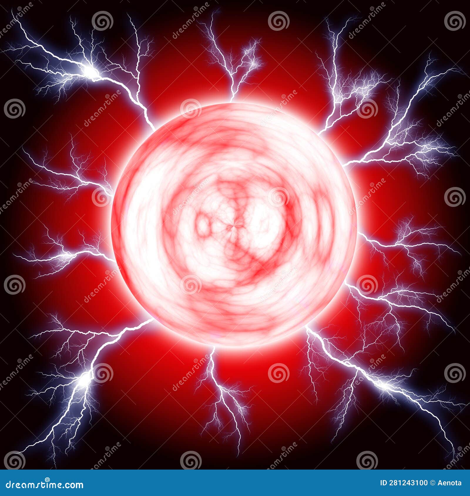 Big Red Fireball with Lightnings Stock Illustration - Illustration of ...