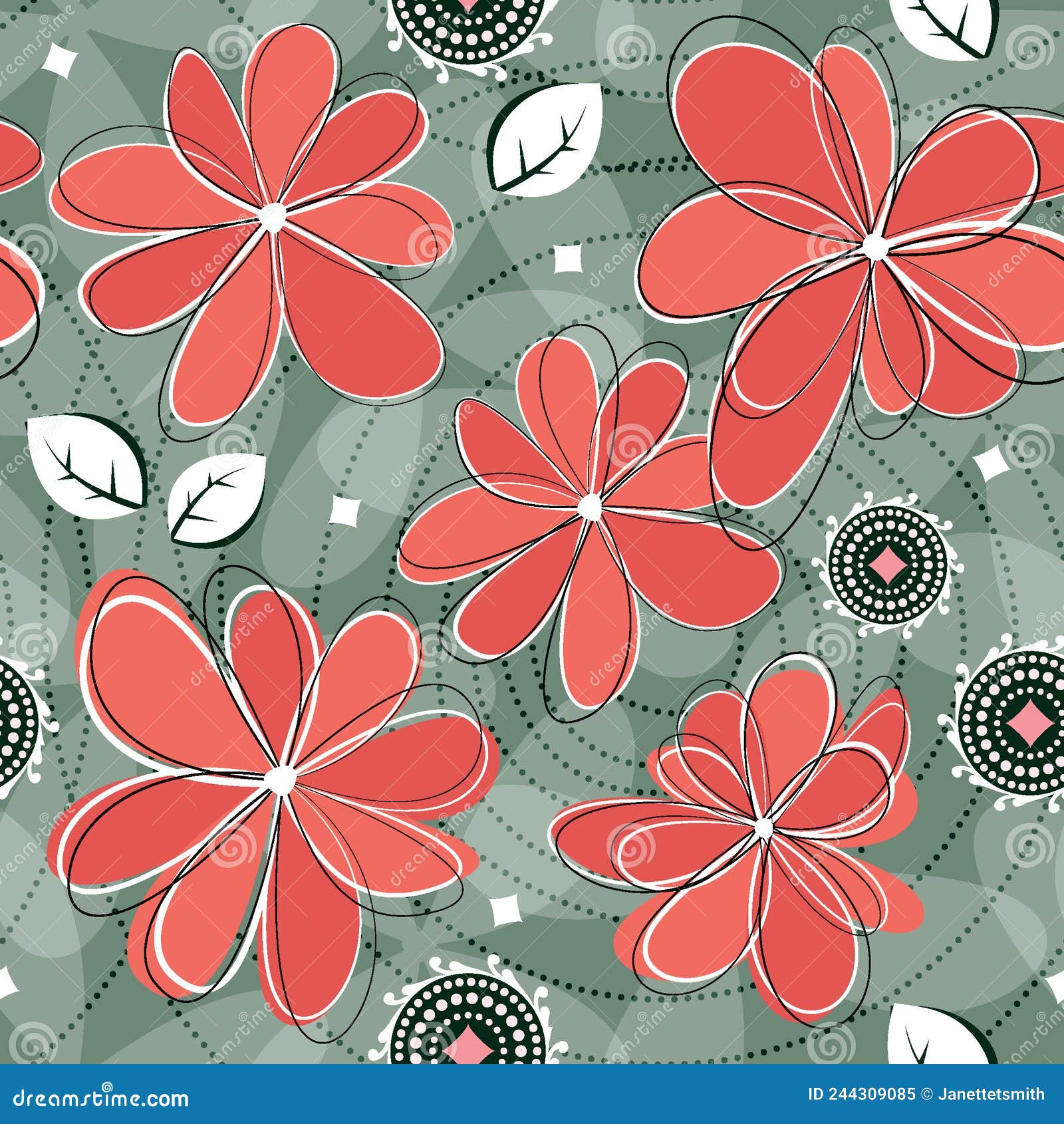 Big Red Flowers Seamless Vector Background Stock Vector - Illustration ...