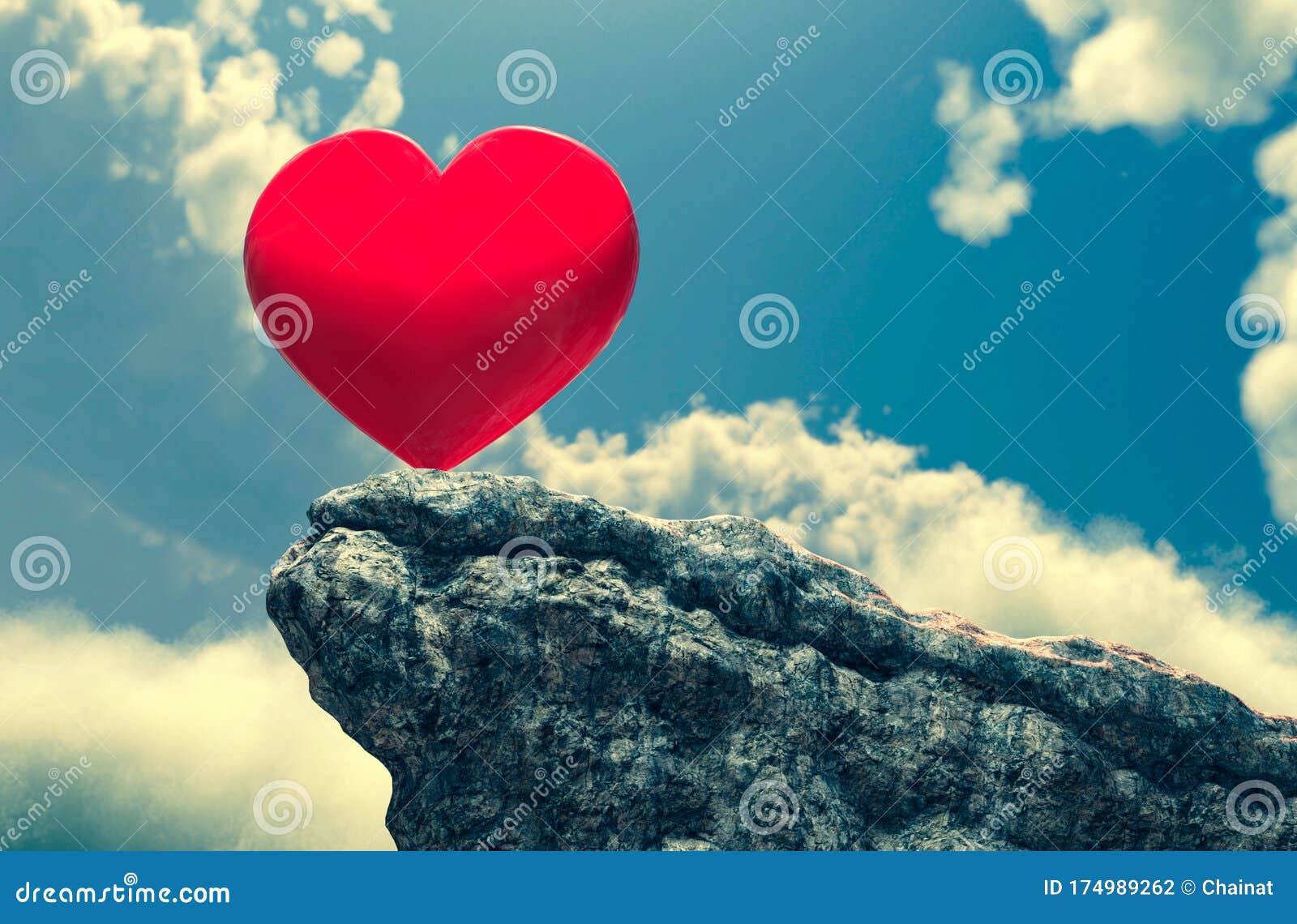 Big red heart on the cliff stock illustration. Illustration of shape ...