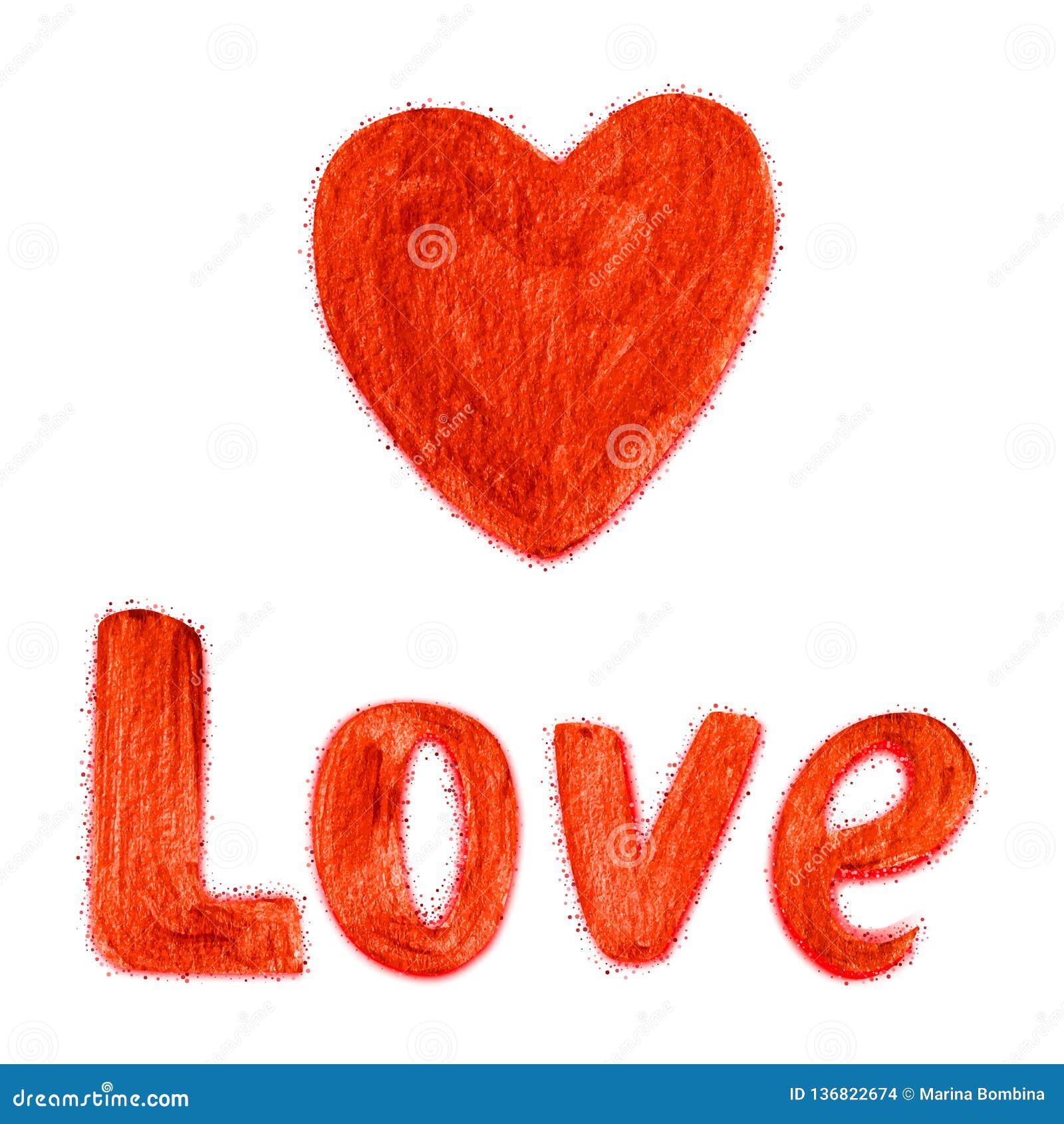 Big Red Heart and Text Love on White Background Vector. Abstract Design ...