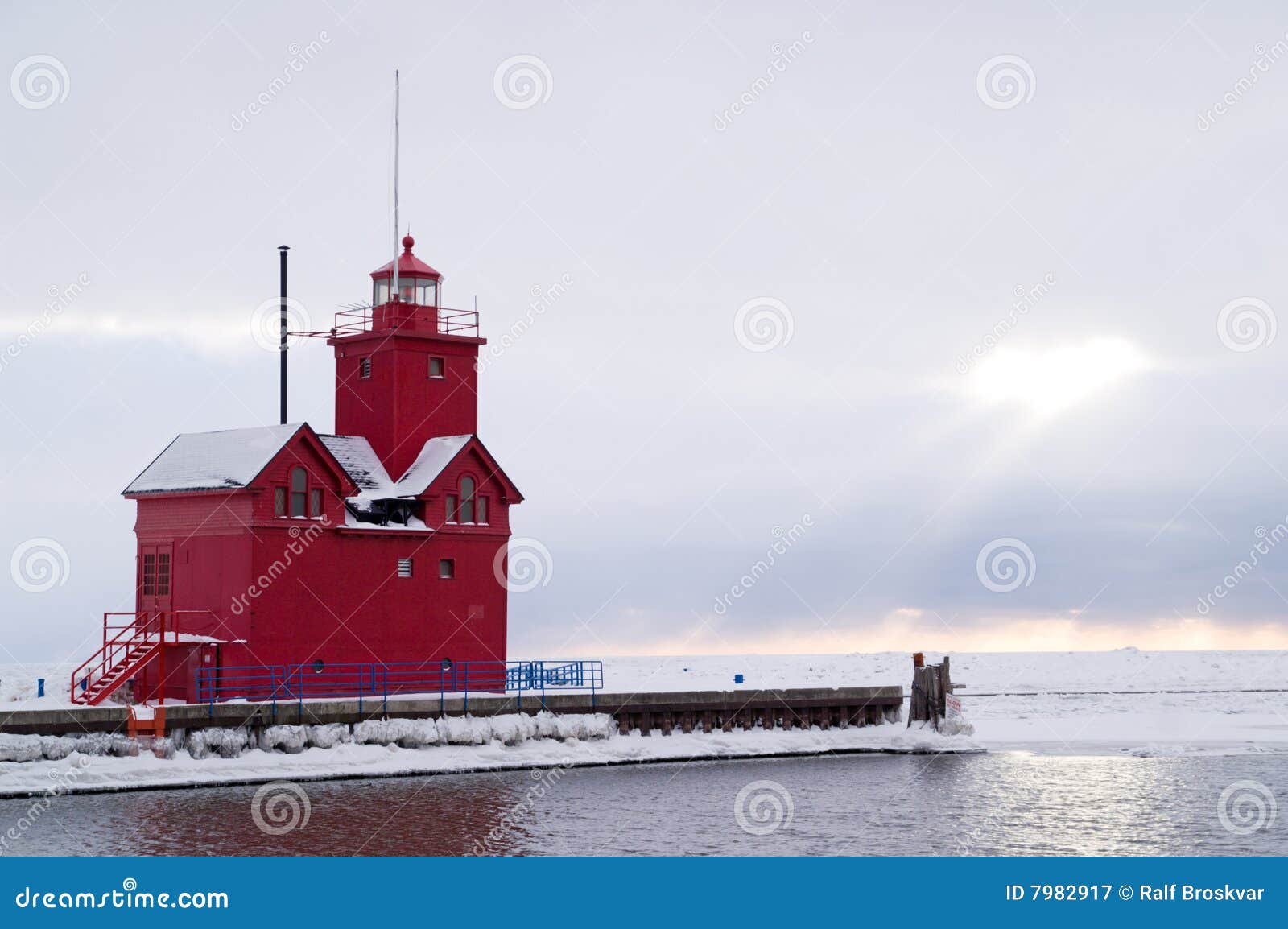 The Big Red - Lighthouse in Holland, MI Stock Image - Image of frozen ...