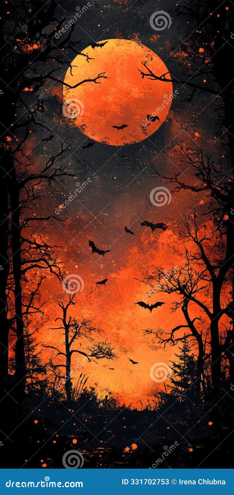 Big Red Moon Illuminating River Flowing through Forest Stock ...