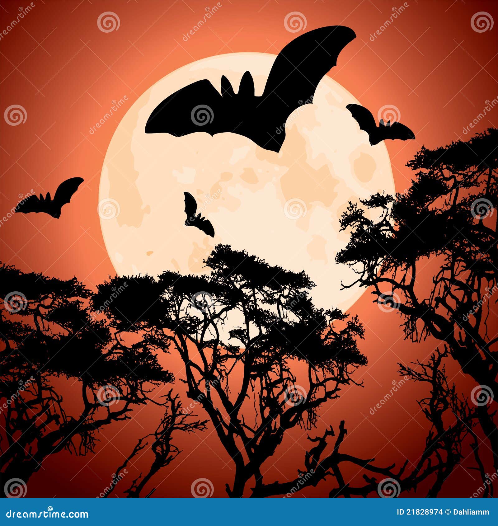 Big Red Moon, Trees and Bats Stock Vector - Illustration of planet ...
