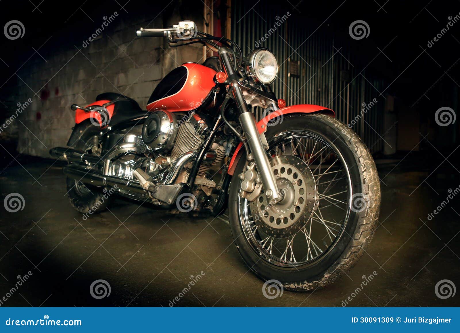 Motorcycle in dark garage stock image. Image of technology - 30091309