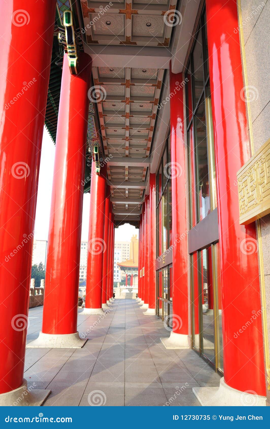 Big red pillars stock image. Image of decoration, reflection - 12730735