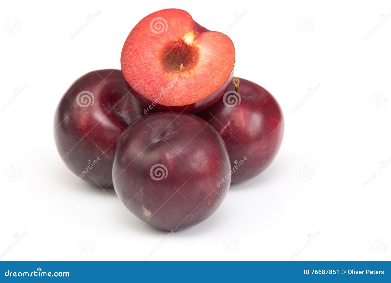 Big Red Plums on White Backgroud Stock Image - Image of plums, halve ...