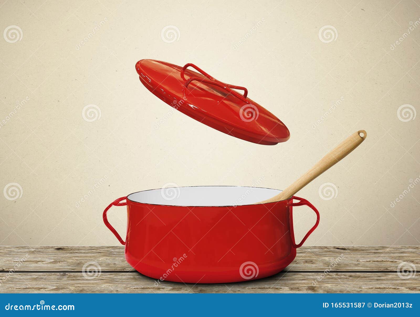 Big red pot for soup stock image. Image of utensil, iron - 165531587