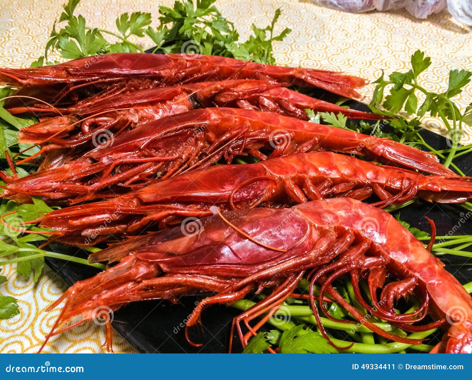 Big red prawns stock image. Image of night, lunch, green - 49334411