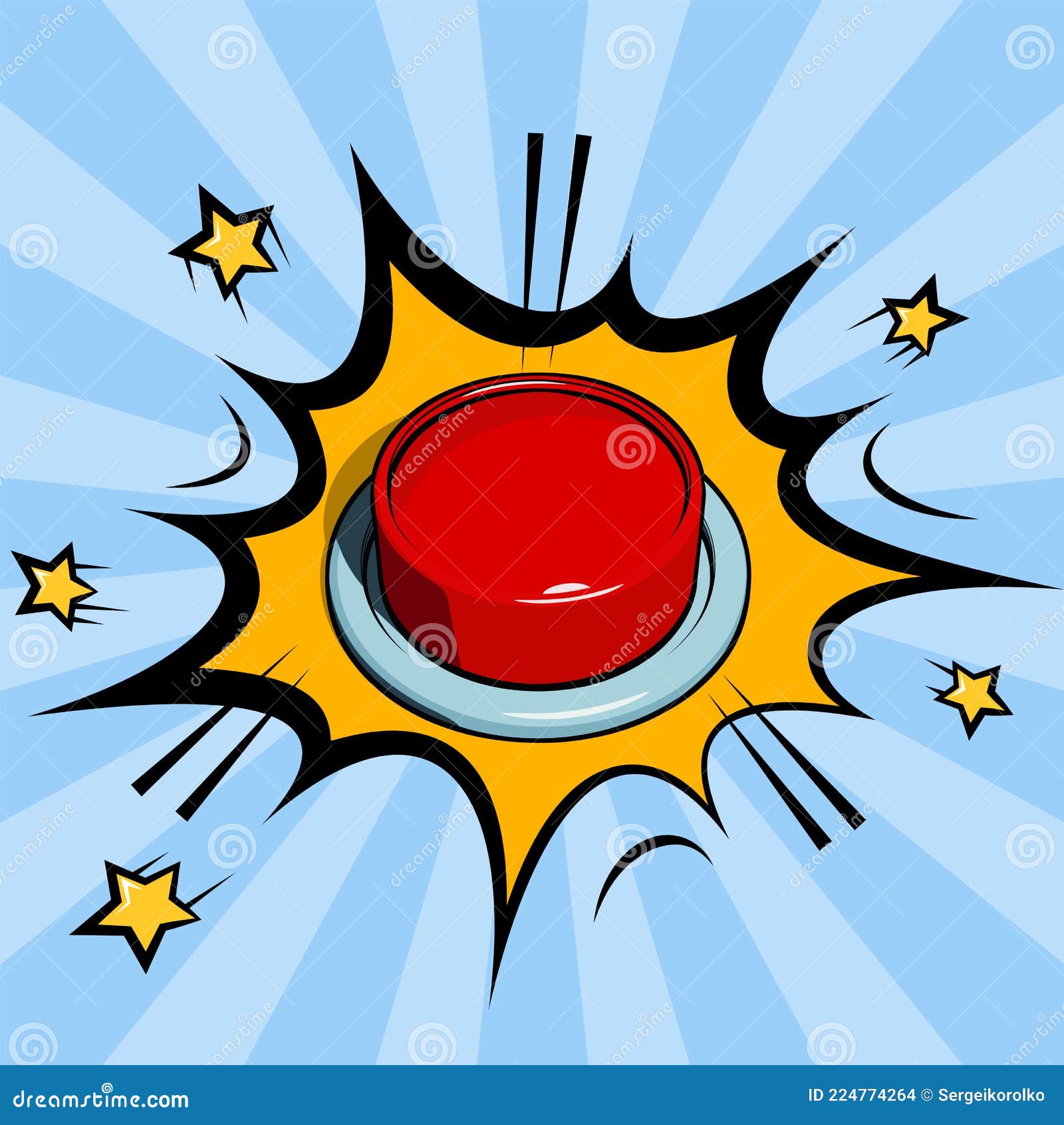 Big Red Push Button in Comic Cartoon Style Stock Vector - Illustration ...