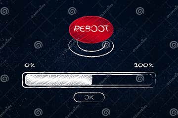 Big Red Reboot Button with Progress Bar Loading Stock Illustration ...