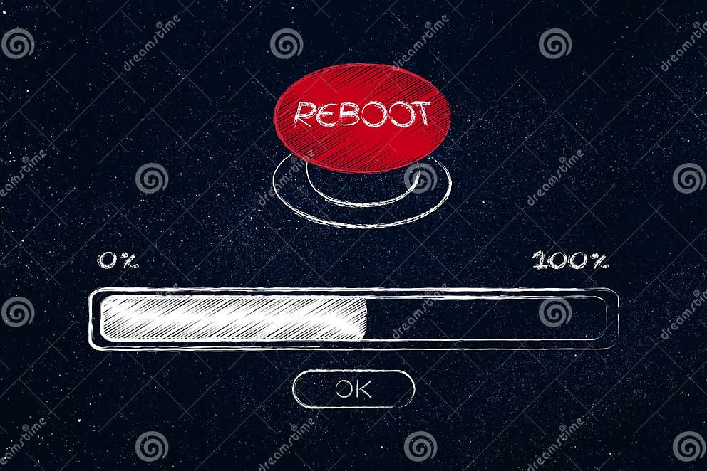 Big Red Reboot Button with Progress Bar Loading Stock Illustration ...