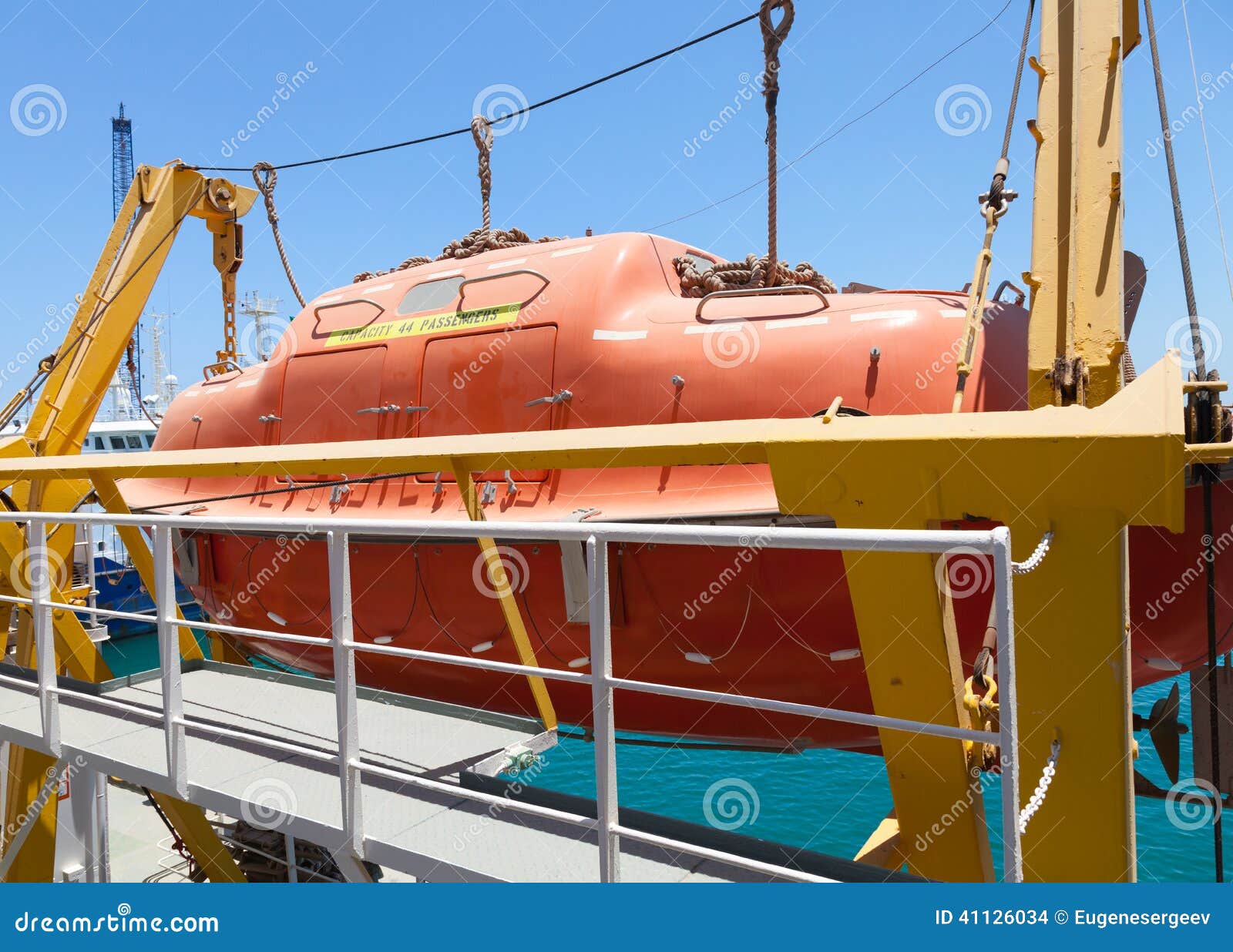Big Red Rescue Boat on the Passenger Ship Stock Photo - Image of travel ...