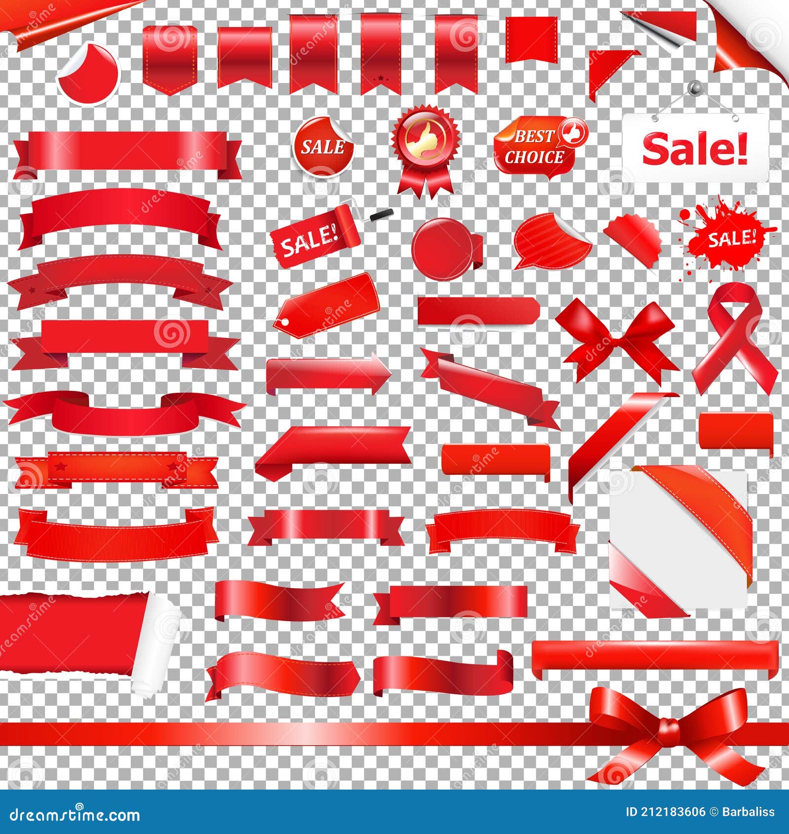 Big Red Ribbon Set stock vector. Illustration of sign - 212183606